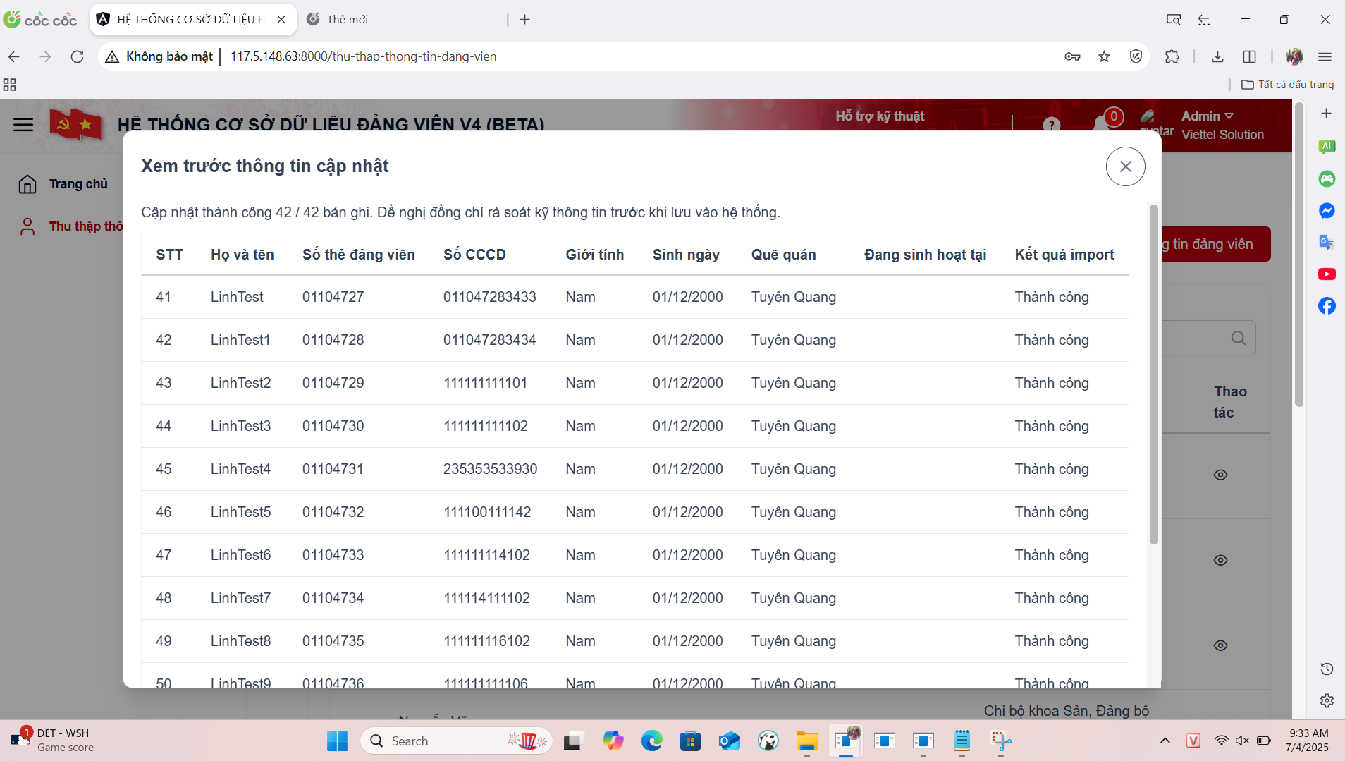 Bug #2883: [Thu nhập thông tin Đảng viên][import] Khi import thành công popup không hiện thị ...
