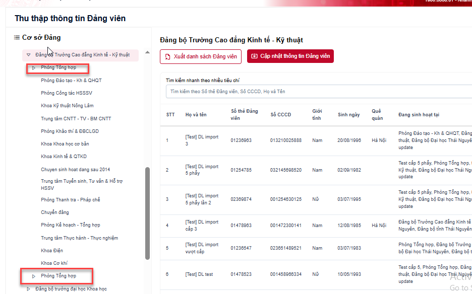 Bug #3232: [Thu thập thông tin Đảng Viên] [Export] 2 cơ sở Đảng cùng tên khi export đang hiển ...