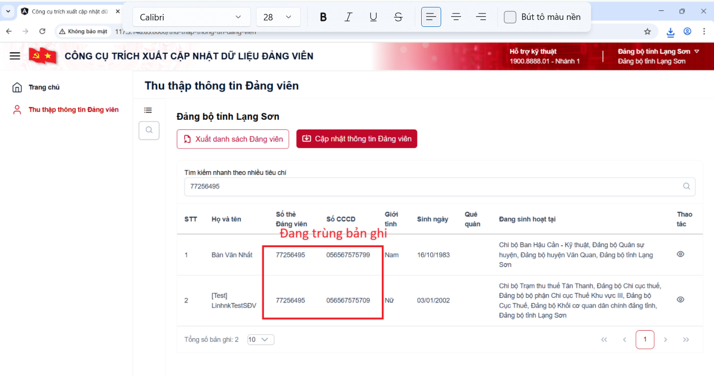 Bug #3262: [Thu nhập thông tin Đảng viên][Import] Import trùng CCCD/Số thẻ Đảng viên khi tài ...