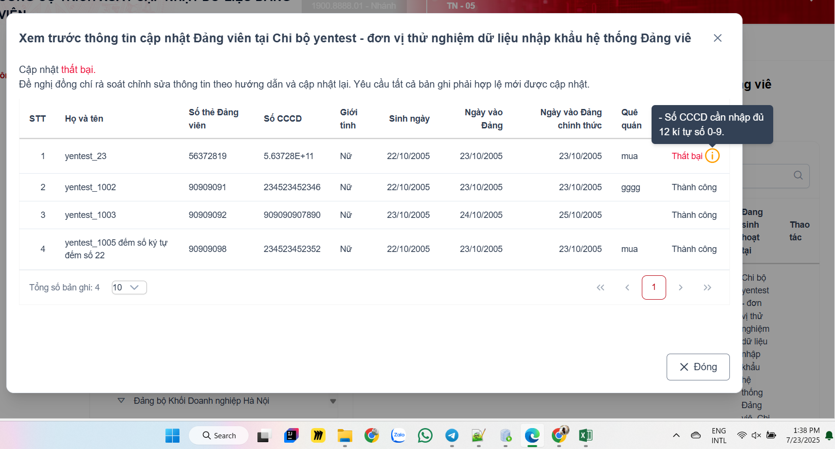 Bug #3236: [Thu thập thông tin Đảng Viên] [Import] Khi copy Số thẻ Đảng, CCCD --> màn hình ...